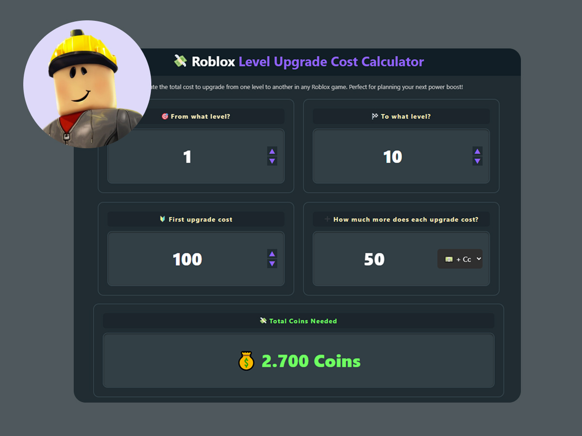 Roblox Level Upgrade Cost Calculator - Roblox Tools